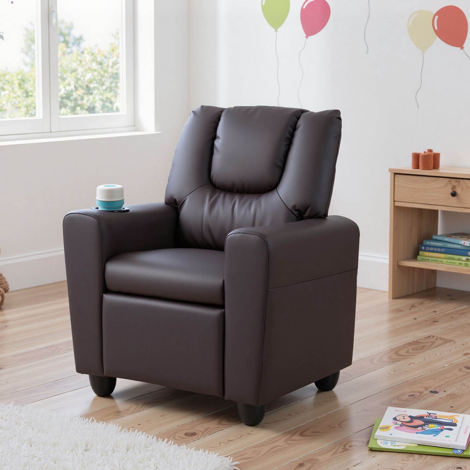 Costway Kids Recliner Chair with Cup Holder & Side Pocket Adjustable ...