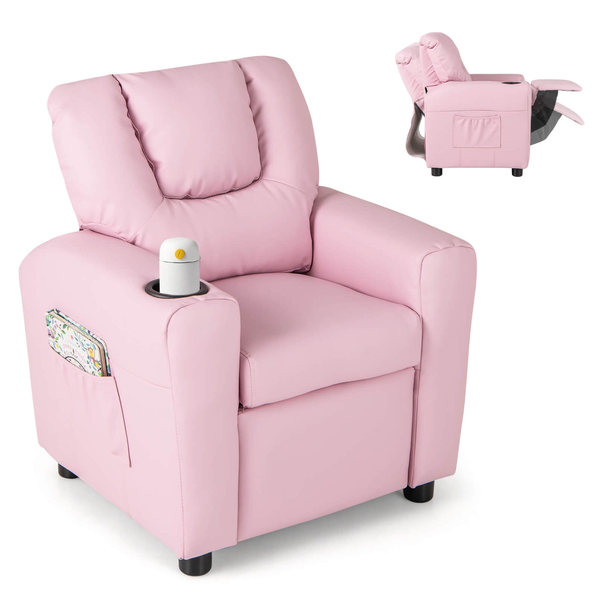 Costway Kids Recliner Chair with Cup Holder & Side Pocket Adjustable ...