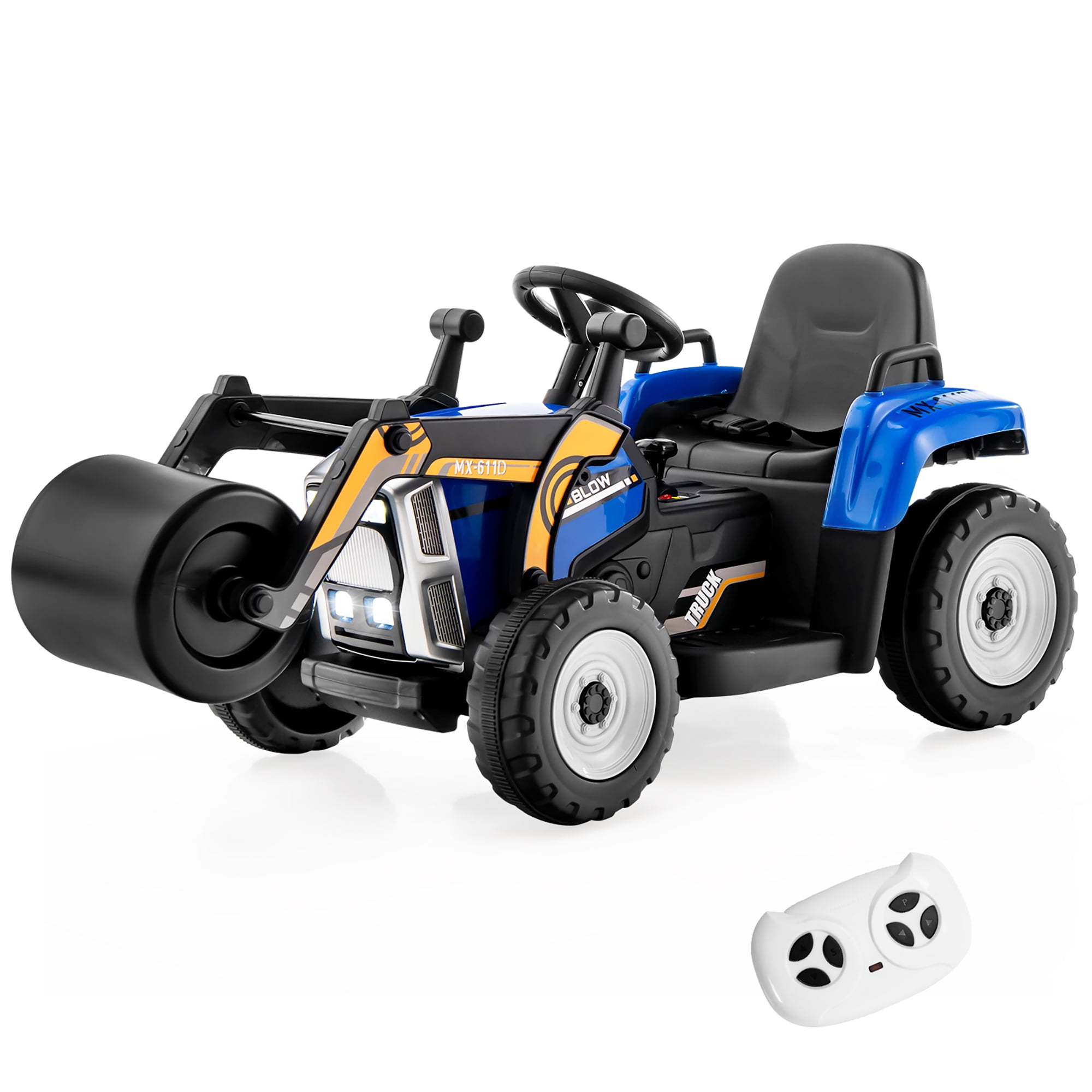 Costway 12V Kids Ride-On Roller Tractor with LED Light & Music ...