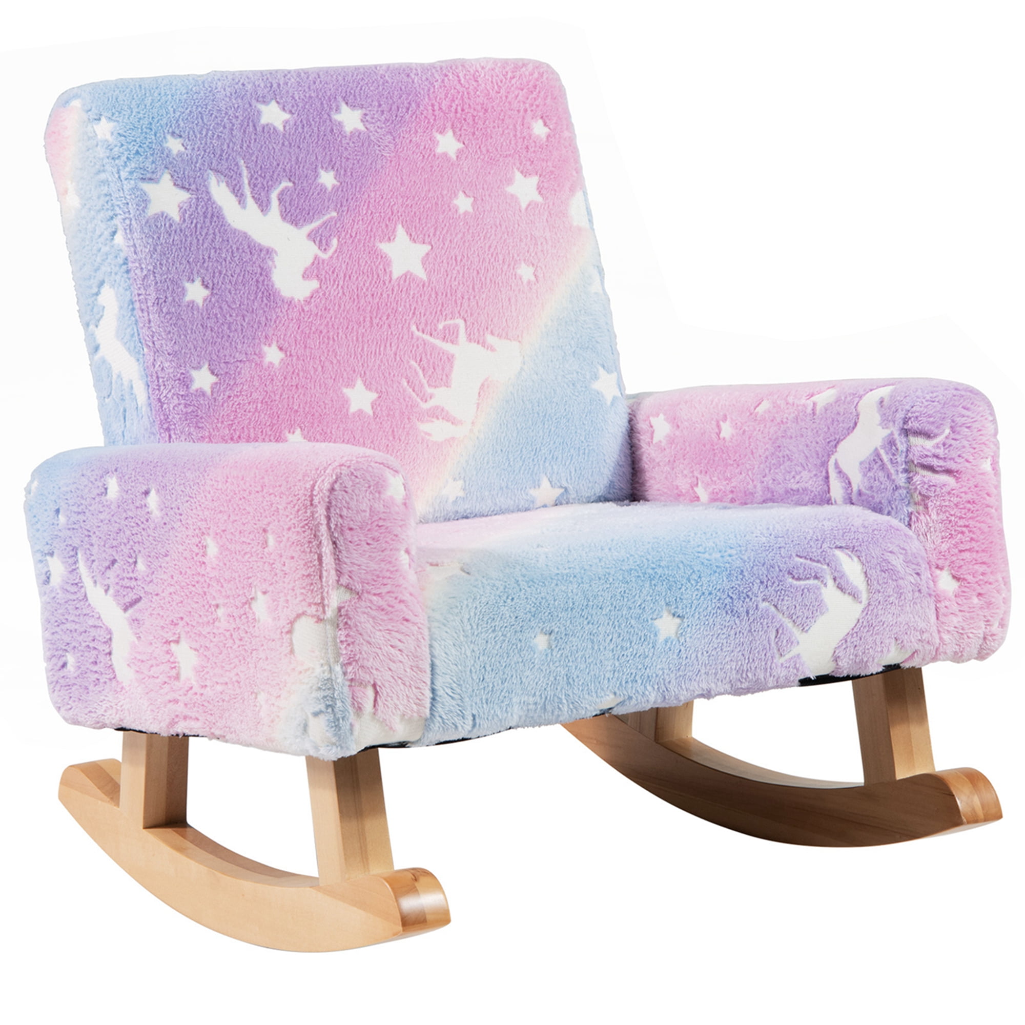Costway Kids Rocking Chair Upholstered Flannel Children Rocker with ...