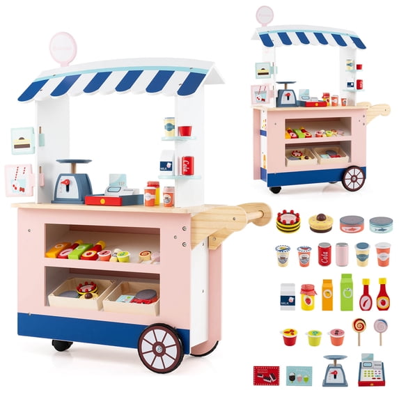 Costway Kids Snacks & Sweets Food Cart Play Set - 30 PCS Pretend ...
