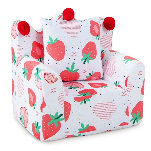 Costway Kids Sofa Chair Foam Filled Armchair Strawberry Toddler Couch ...