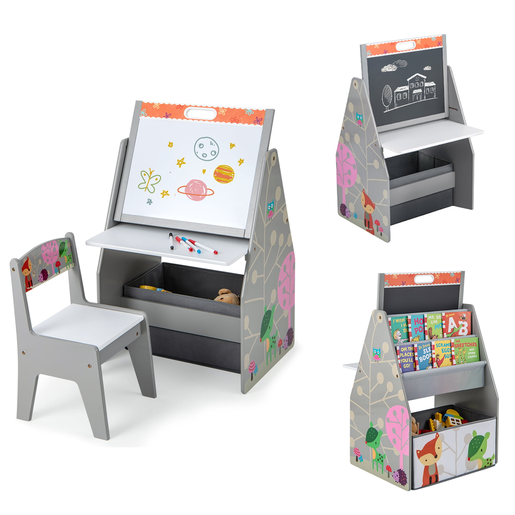 Costway Kids Table & Chair Set with Rotatable Double-sided Magnetic ...