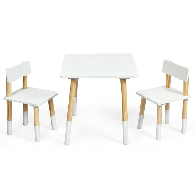 Costway Kids Wooden Table & 2 Chairs Set for Toddler's Dining & Play ...