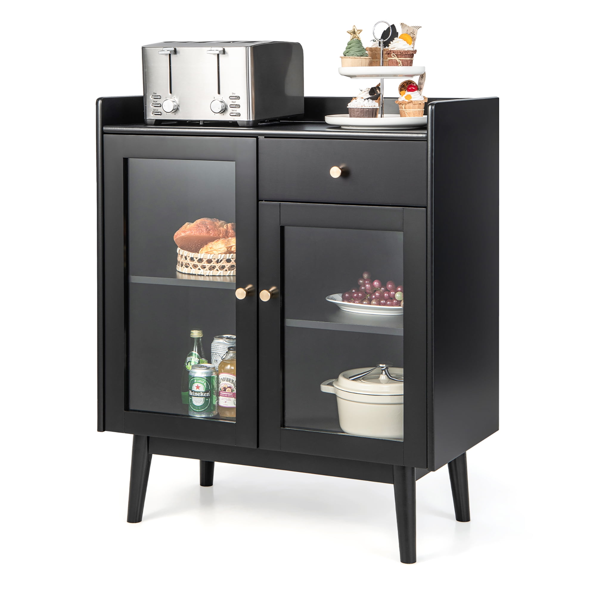 Costway Kitchen Buffet Server, Sideboard Accent Cabinet, 2 Tempered ...