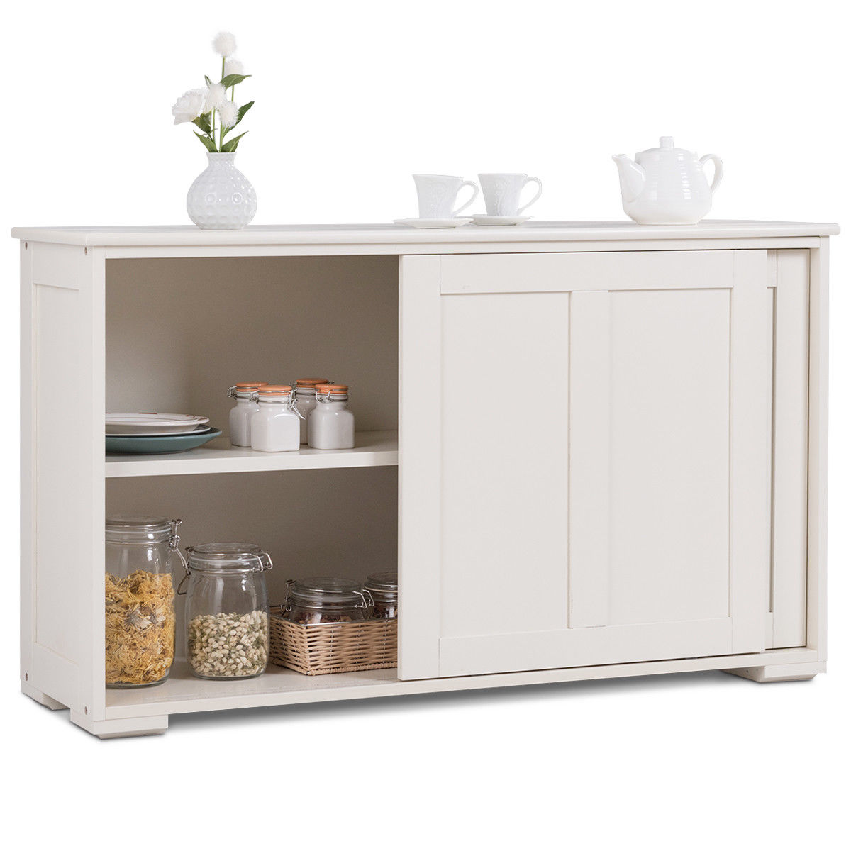 Costway Kitchen Wood Sliding Door Pantry Storage Furniture Cabinet ...