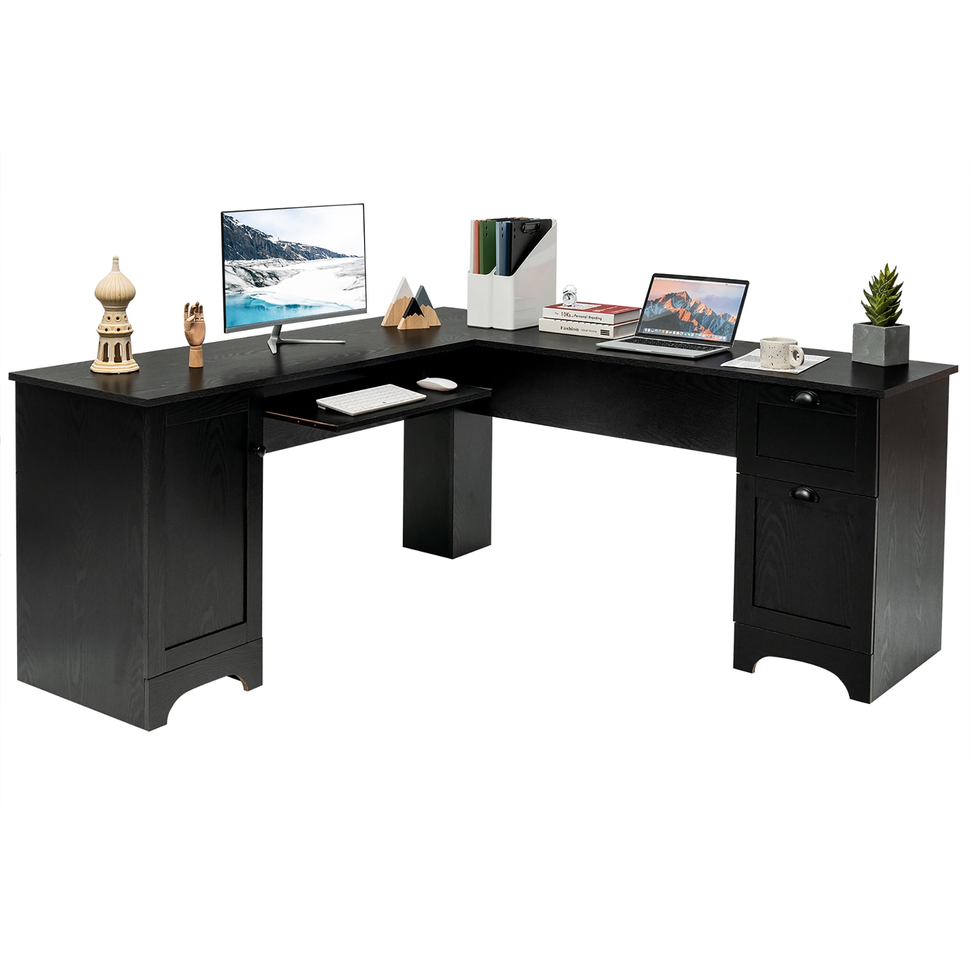 Costway Student L-Shaped Corner Desk - Home Office & Study Workspace ...