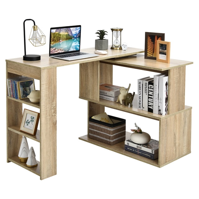 Costway L-Shaped Rotating Corner Computer Desk Study Laptop Table w ...