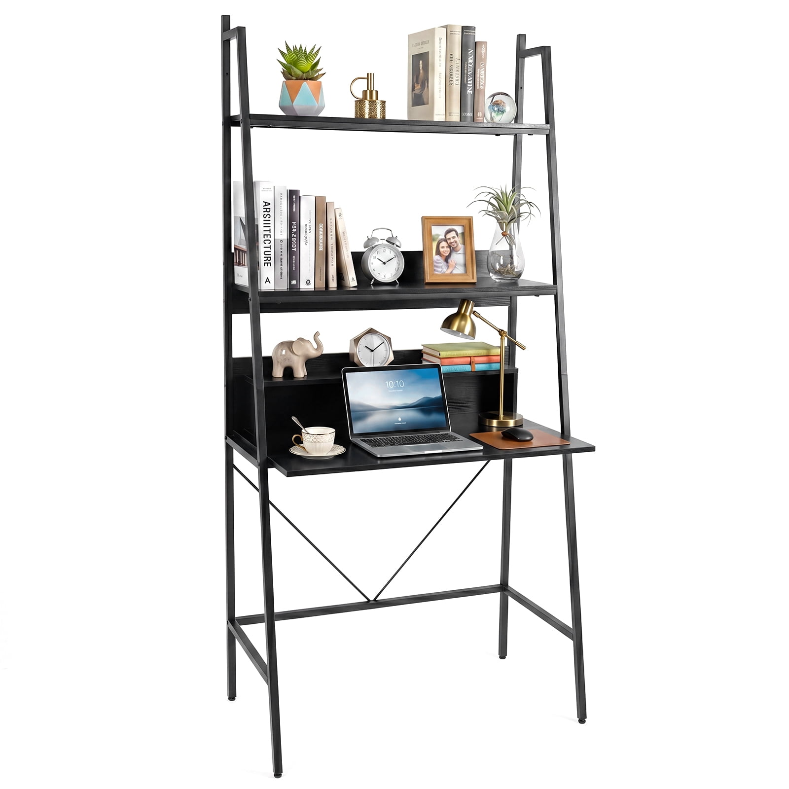 Costway Ladder Computer Desk, 3-Tier Home Office Writing Study Table ...