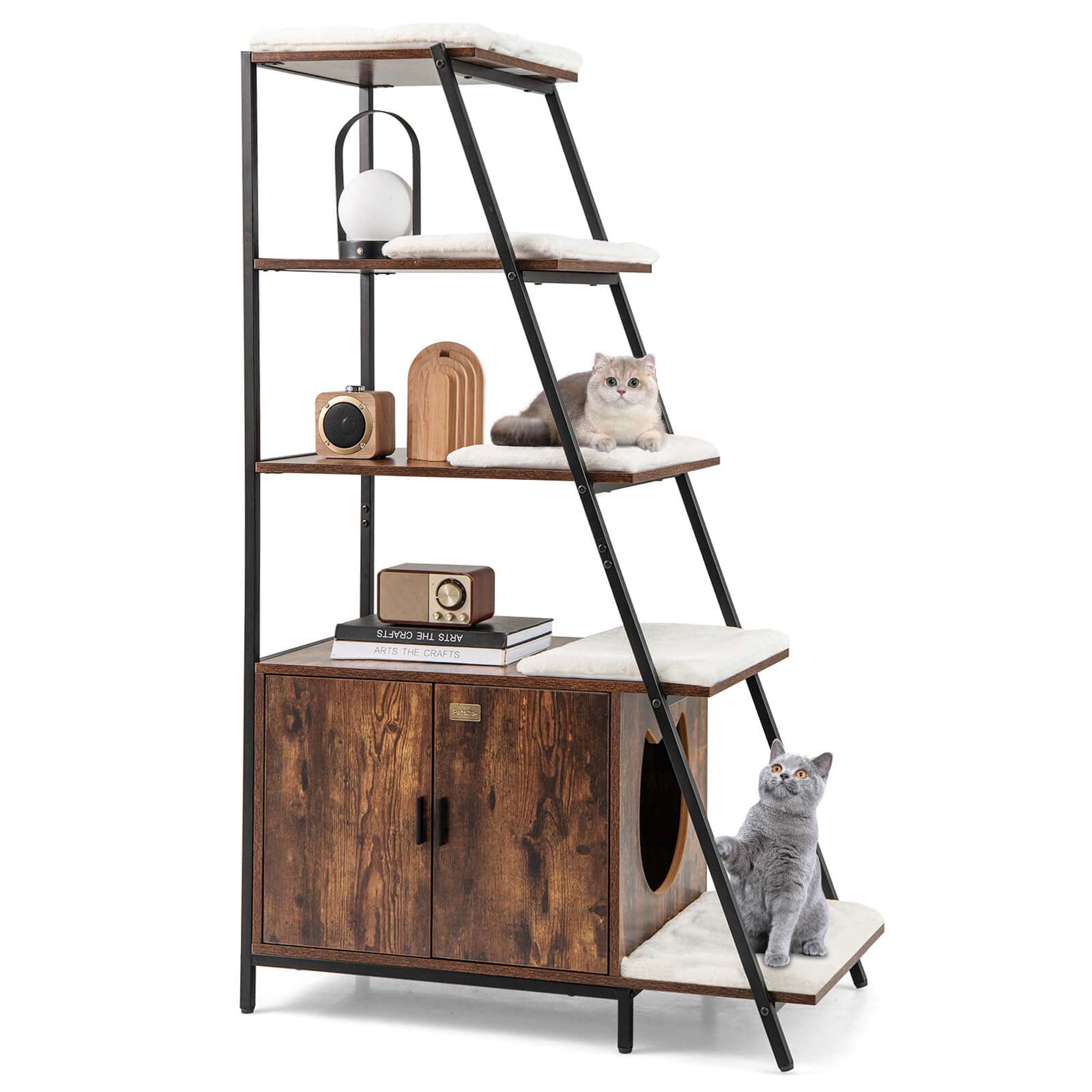 Costway Large Cat Litter Box Enclosure 2-in-1 Hidden Cat Washroom ...