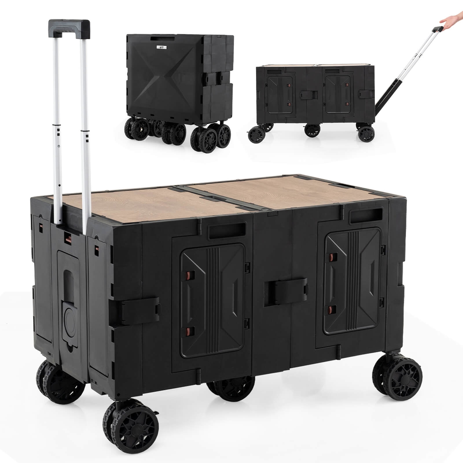 Costway Large Foldable Utility Cart with 2-Tier Storage Crates 5 Rotate ...