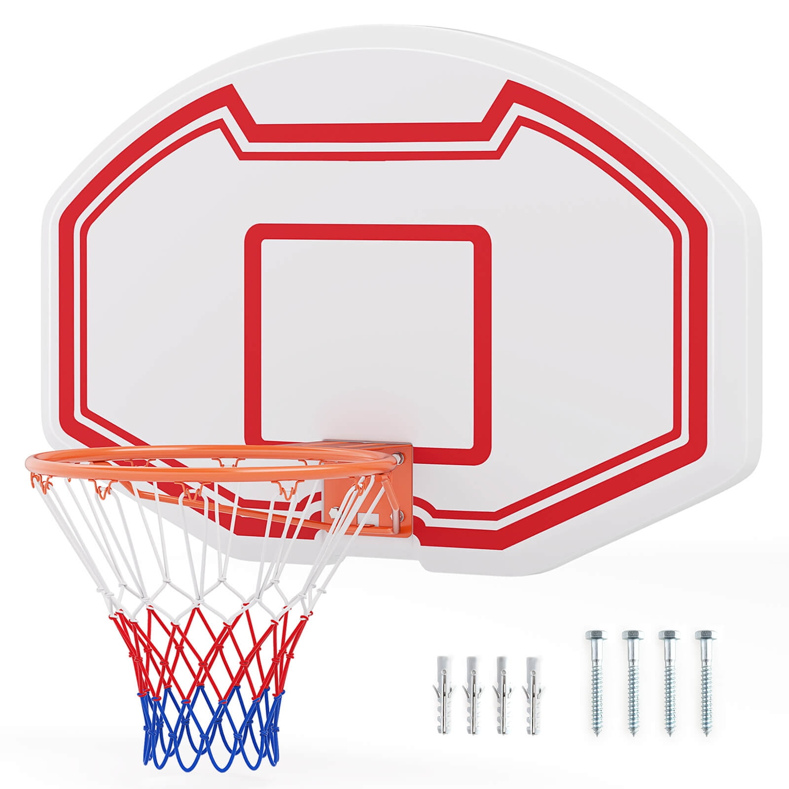 Costway Large Wall Mounted Basketball Hoop with 36" x 24" Shatter-proof ...
