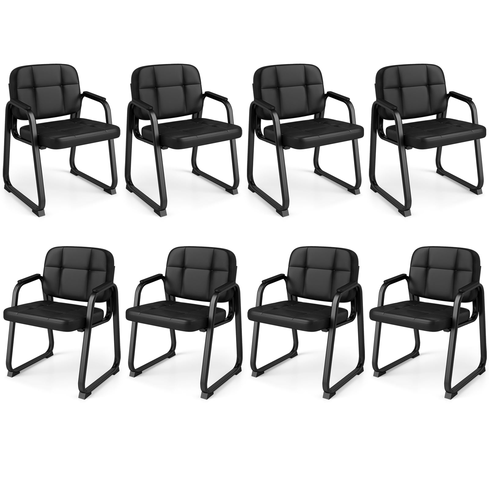 Costway Leather Office Reception Chairs Set of 8 withPadded Armrests ...