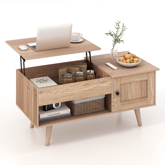 Costway Lift Top Coffee Table with Storage Hidden Compartment Cabinet ...