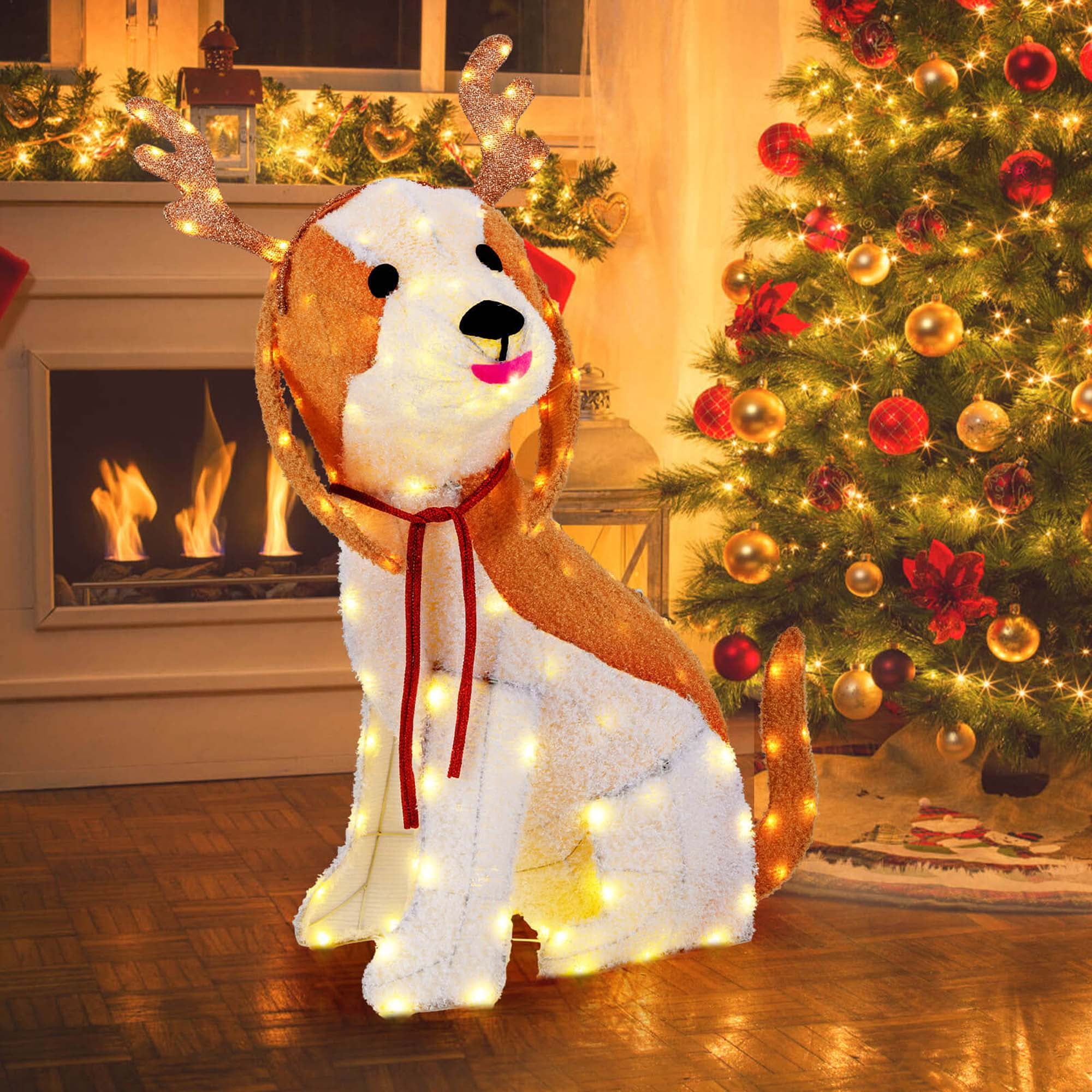 Costway Lighted Christmas Dog with LED Lights 4 Ground Stakes Cable ...