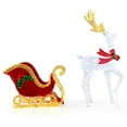 Costway Lighted Christmas Reindeer & Sleigh Set Light-up Xmas ...
