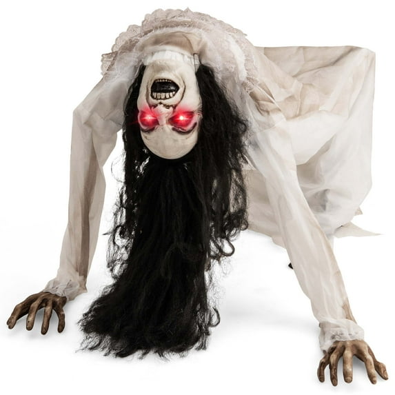 Costway Lighted and Animated Halloween Decoration Animatronic Crawling Woman w/ LED Eyes Indoor ...