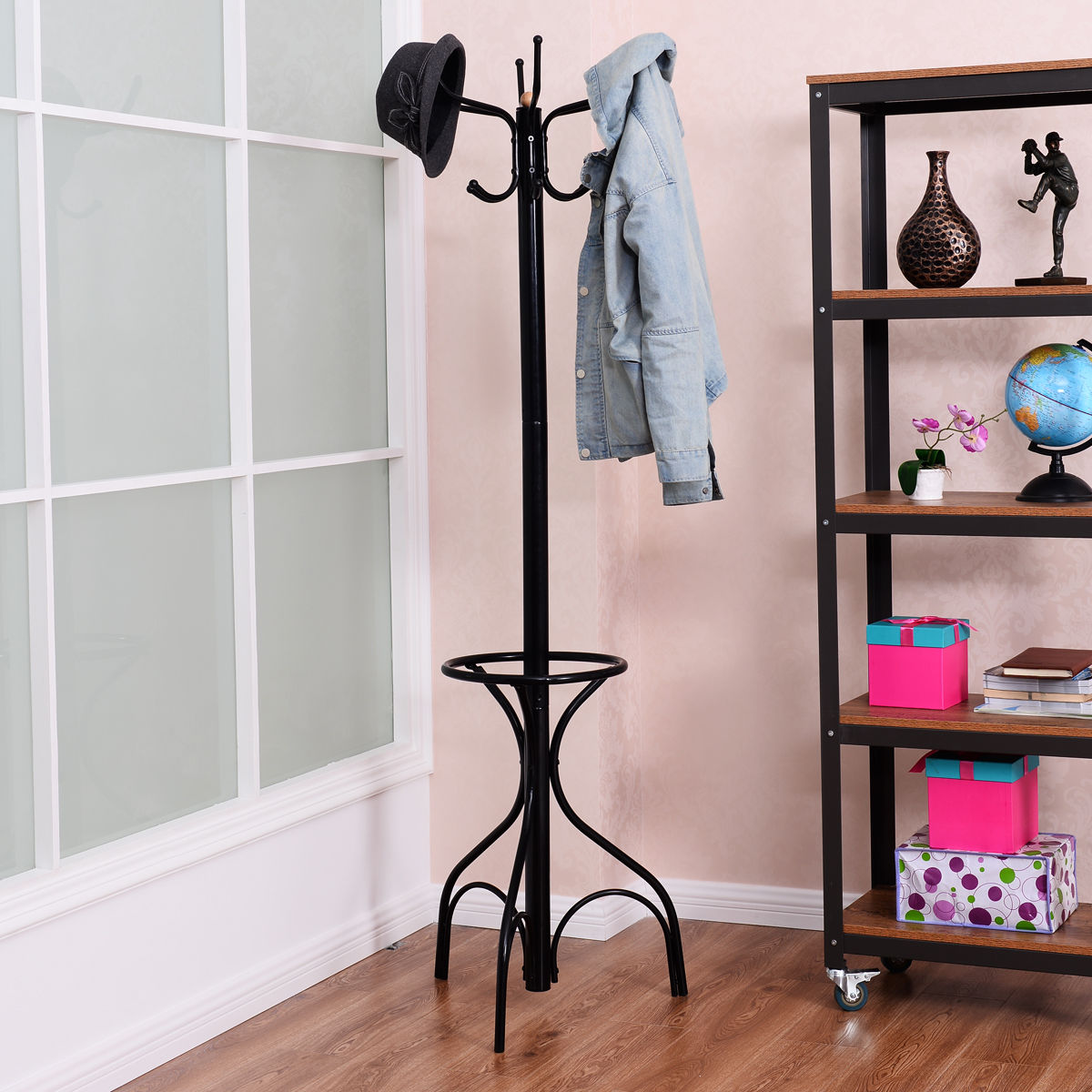 68.9x17.7in Metal Coat Rack Assembled Living Room Floor Hat Clothing ...