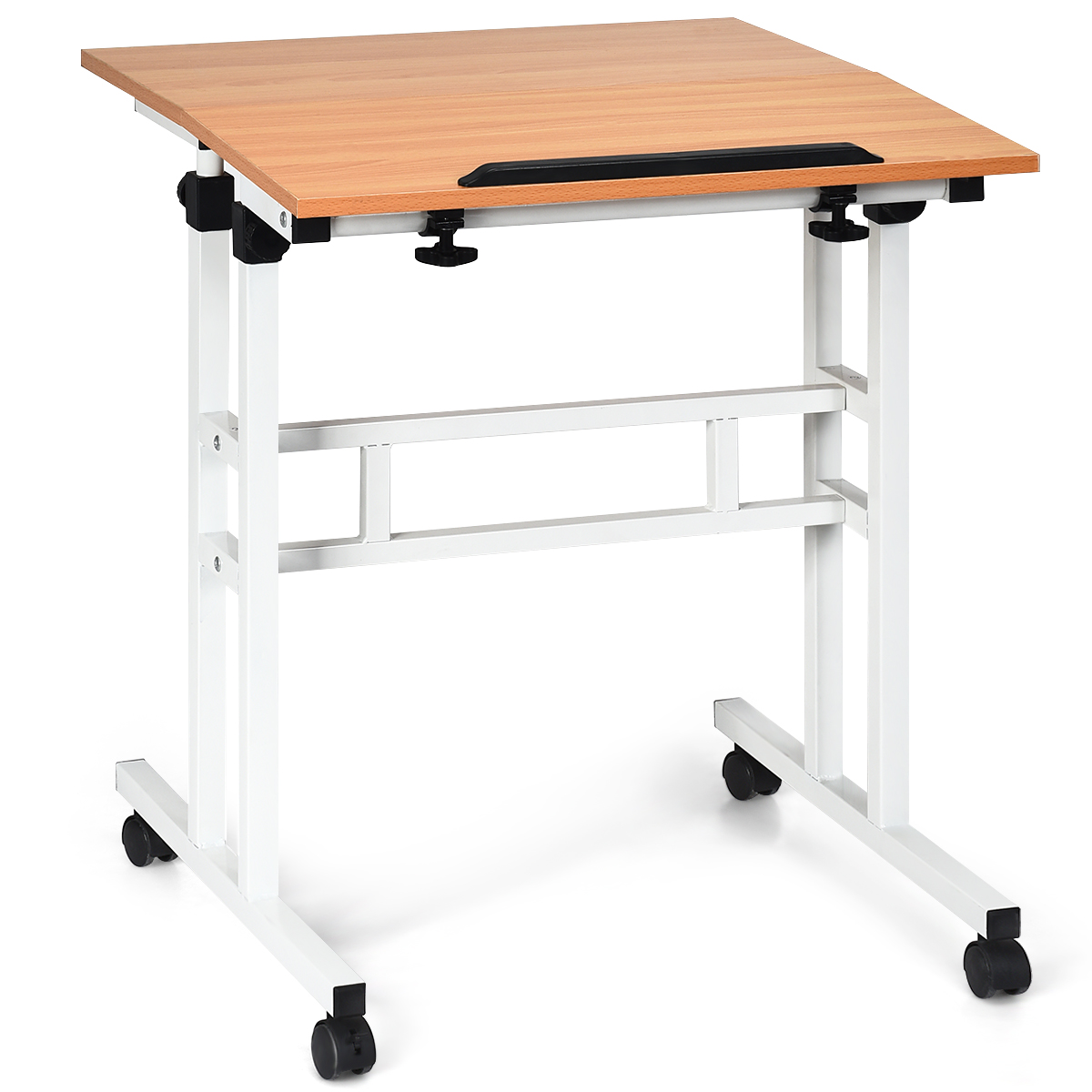 Costway Height Adjustable Computer Sit and Standing Desk w/ wheels ...