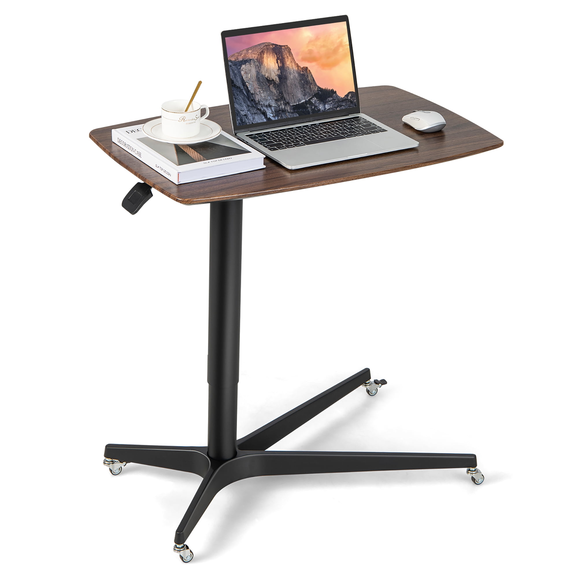 Costway Mobile Standing Desk Pneumatic Adjustable Overbed Table Rolling ...
