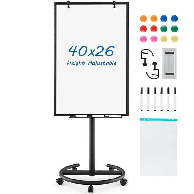 Costway Portable Large Rolling Mobile Whiteboard 40'' x 26'' Adjustable ...