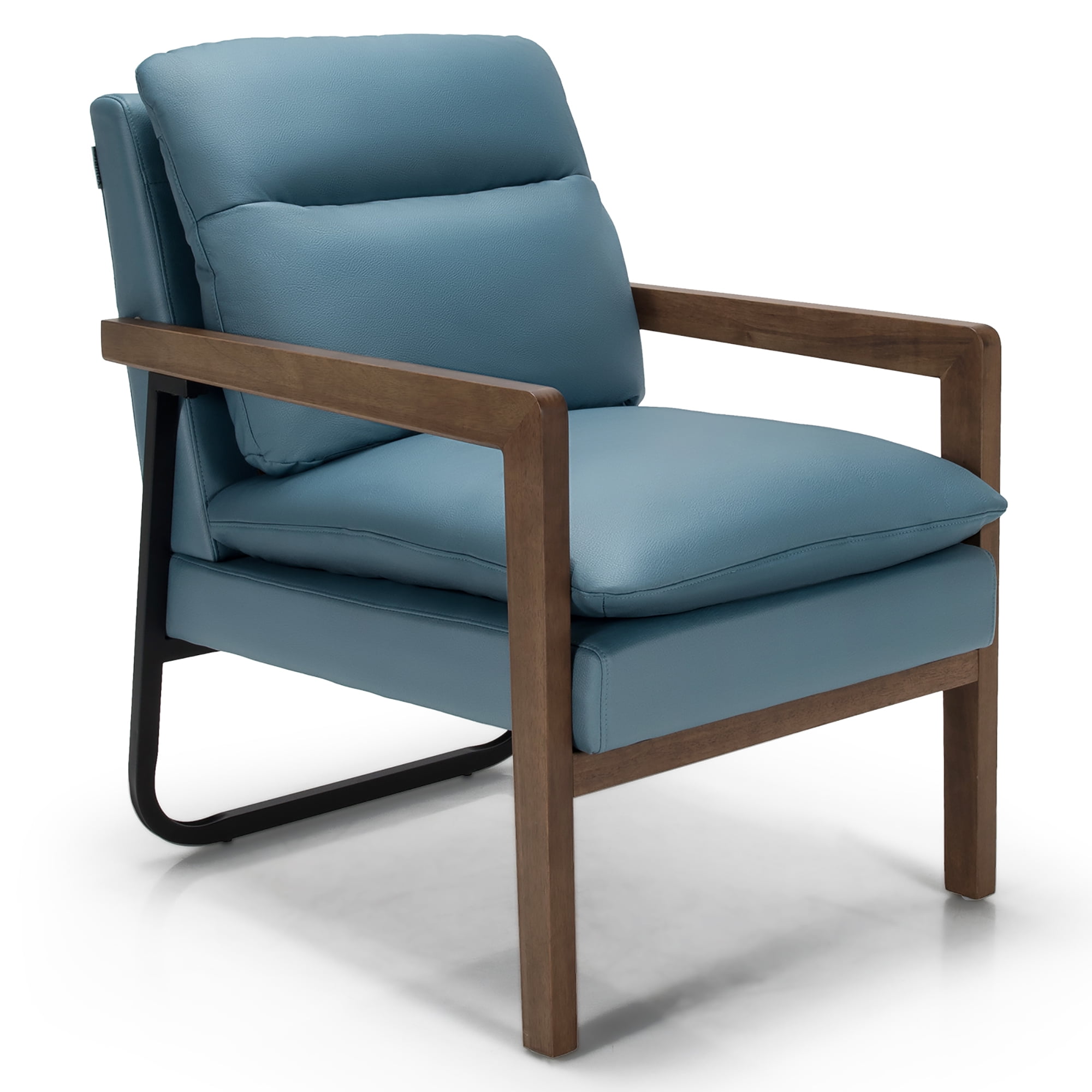 Costway Modern Accent Armchair Lounge Chair w/ Rubber Wood Legs & Steel ...