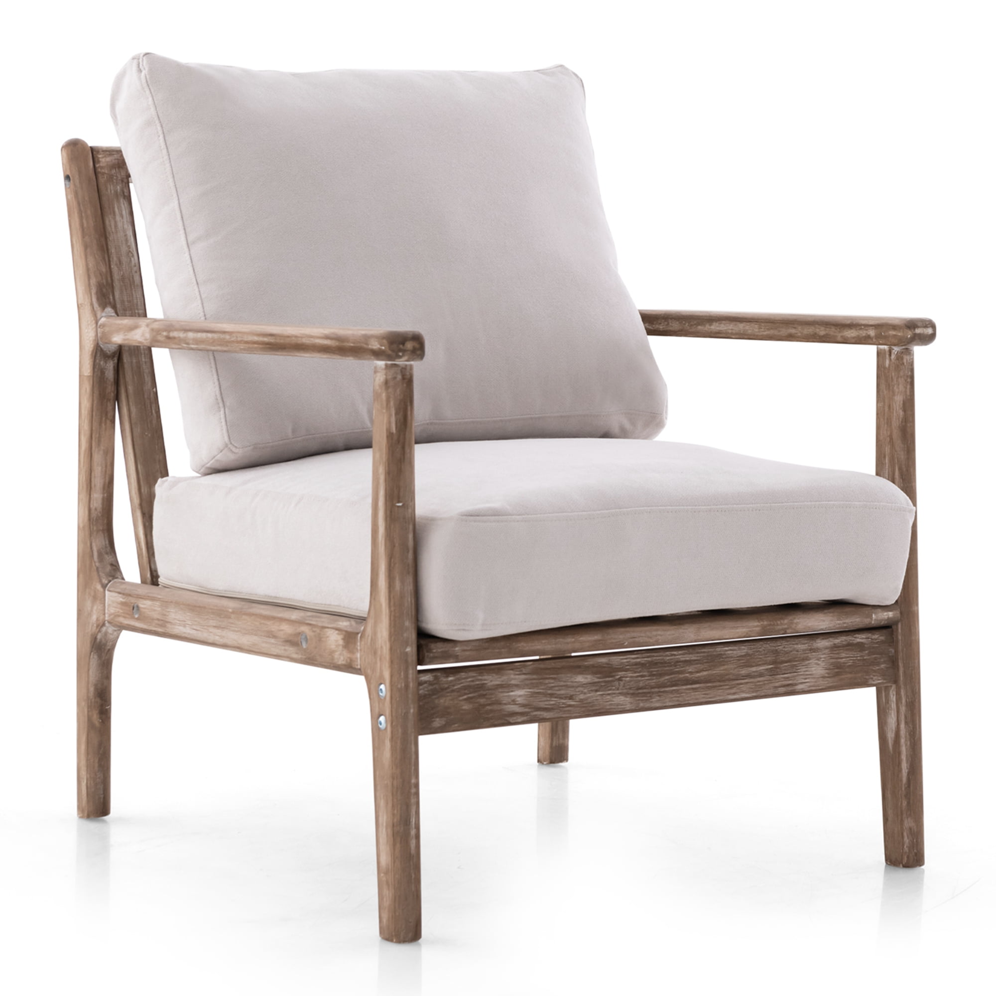Costway Modern Accent Chair with Solid Rubber Wood Armrests Cotton ...
