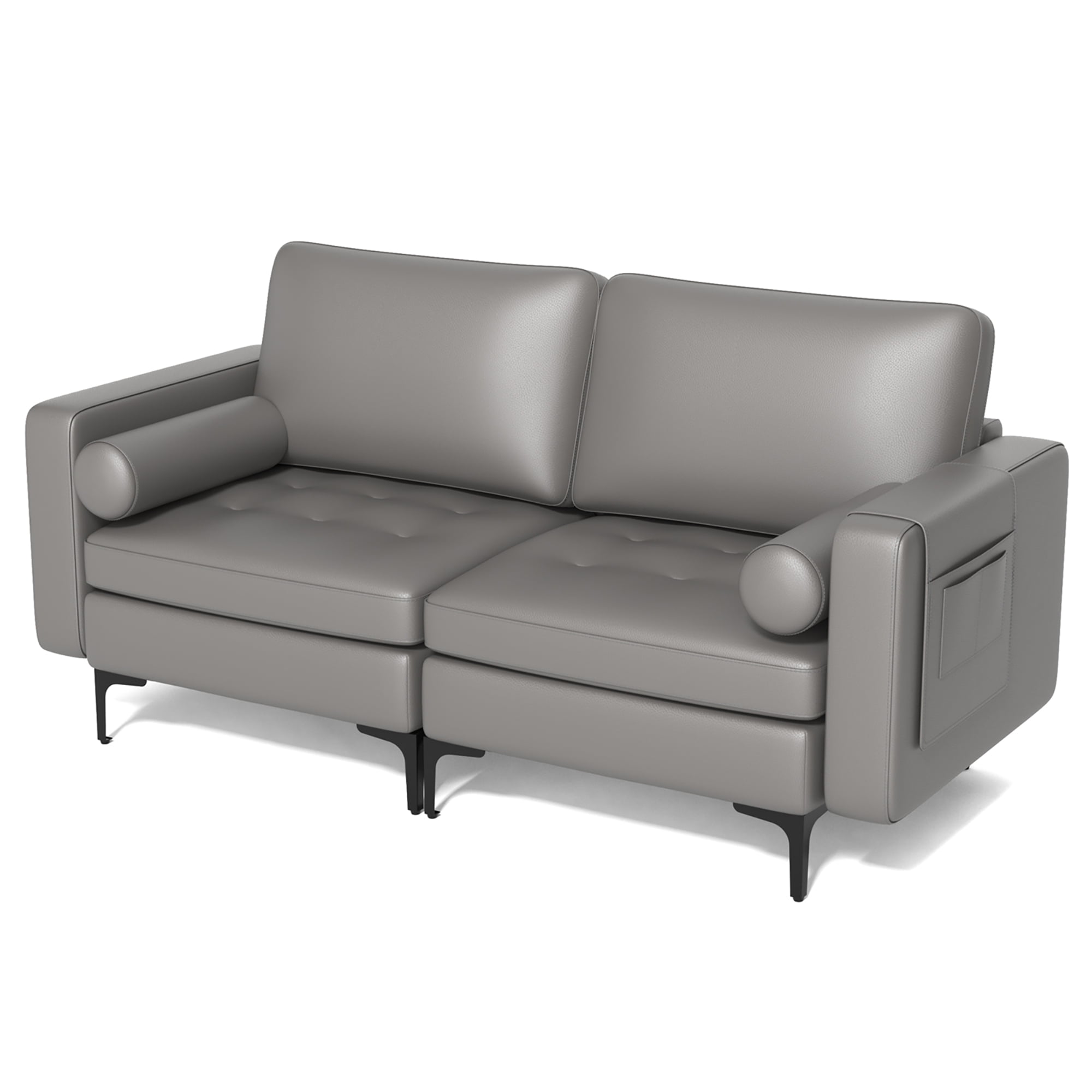 Costway Modern Loveseat 2-Seat Sofa Couch with 2 Bolsters Side Storage ...