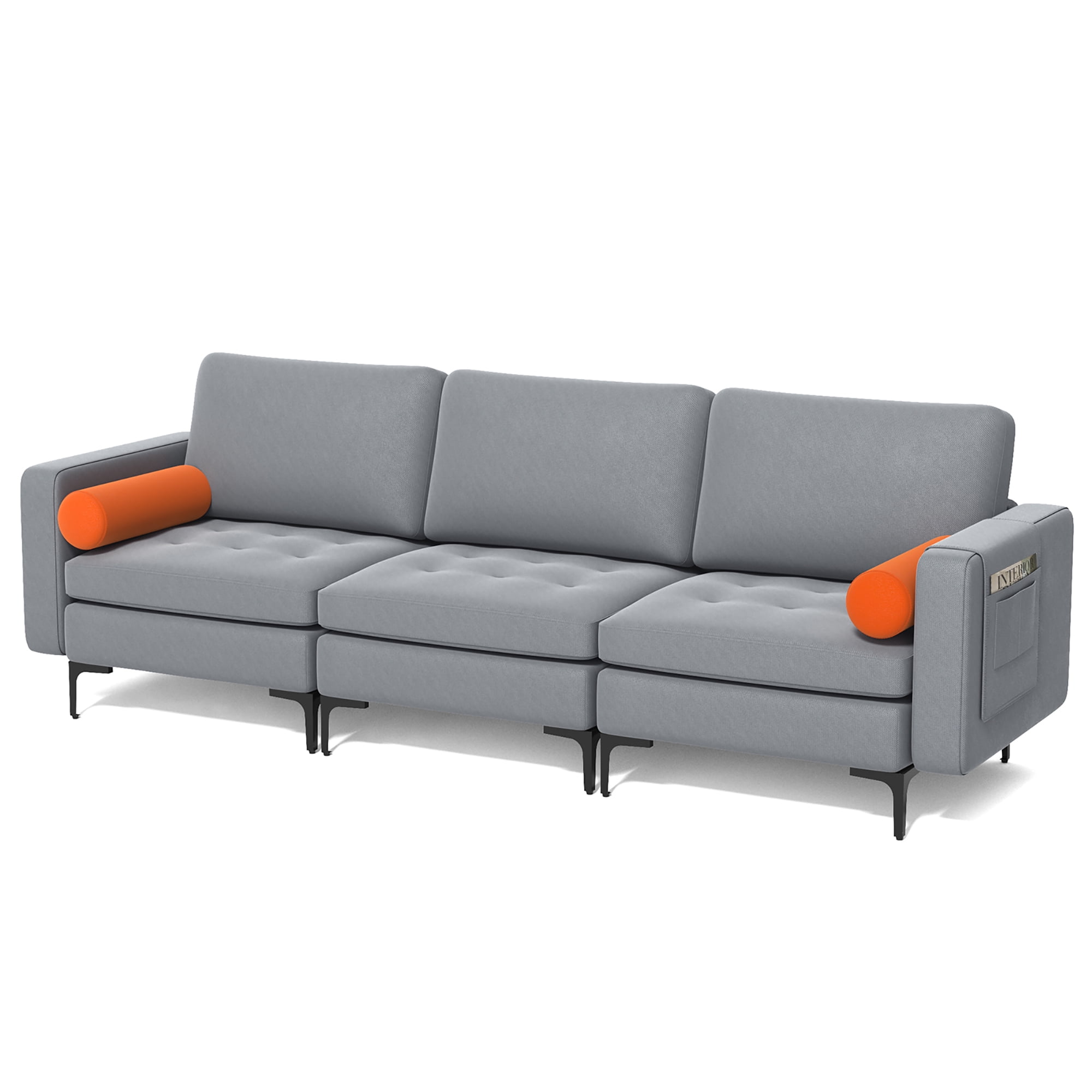 Costway Large 3-Seat Sofa Couch for Big Living Spaces with Side Storage ...