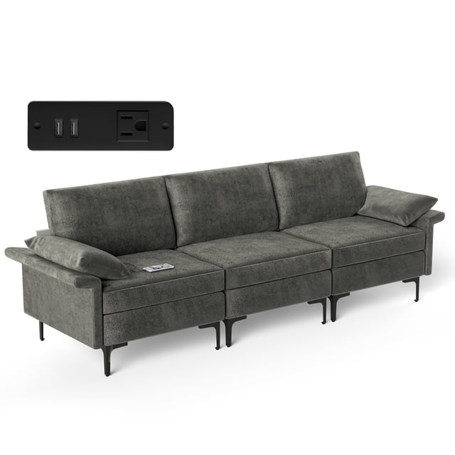 Costway Modern Modular Fabric 3-Seat Sofa Couch with Socket USB Ports ...