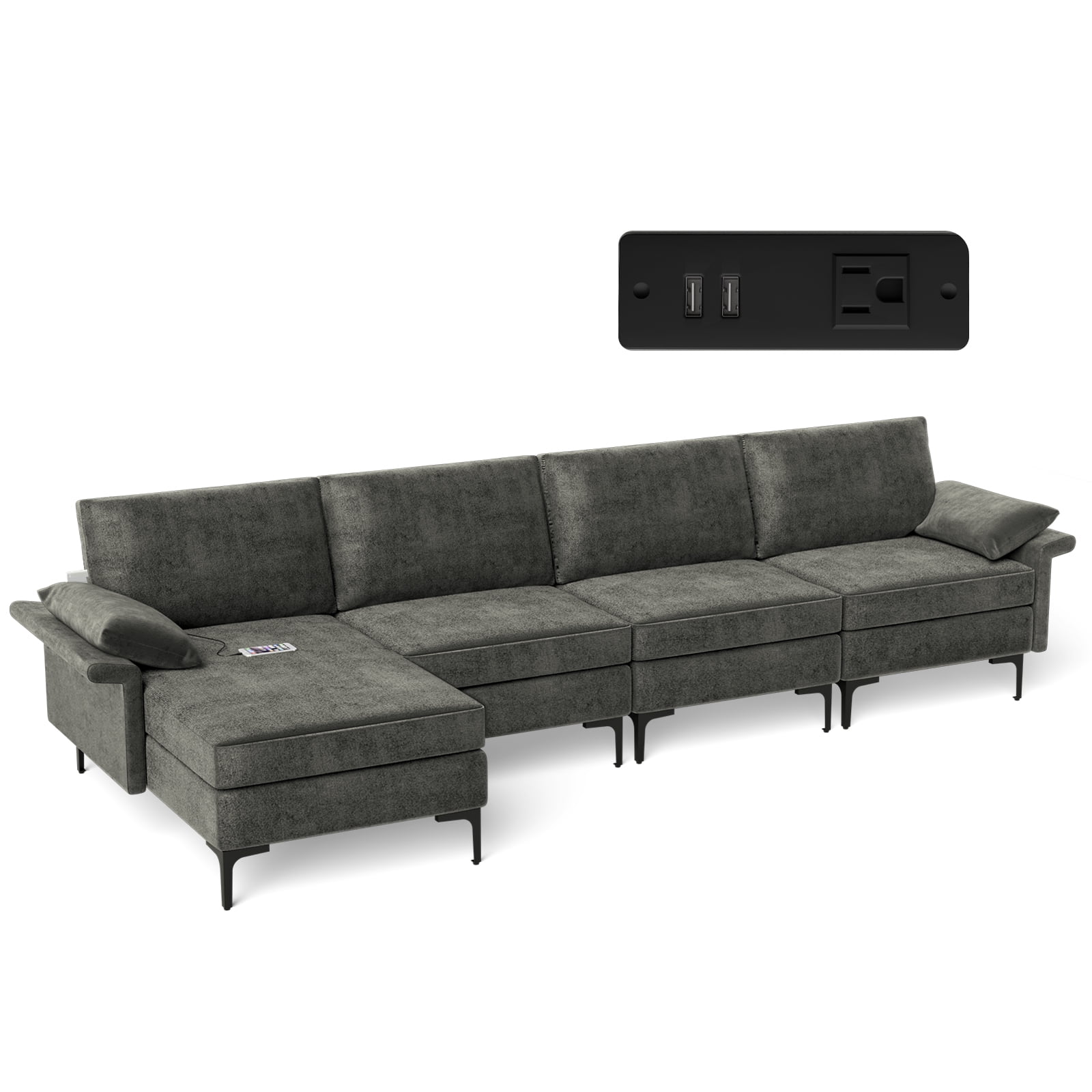 Costway Modern Modular L-shaped Sectional Sofa w/ Reversible Chaise & 2 ...