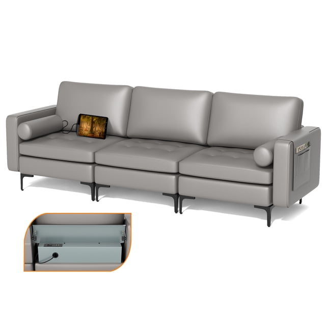 Costway Modular 3-Seat Sofa Couch with Socket USB Ports & Side Storage ...