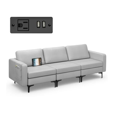 Costway Modern Modular Fabric 3-Seat Sofa Couch w/ Socket USB Ports ...
