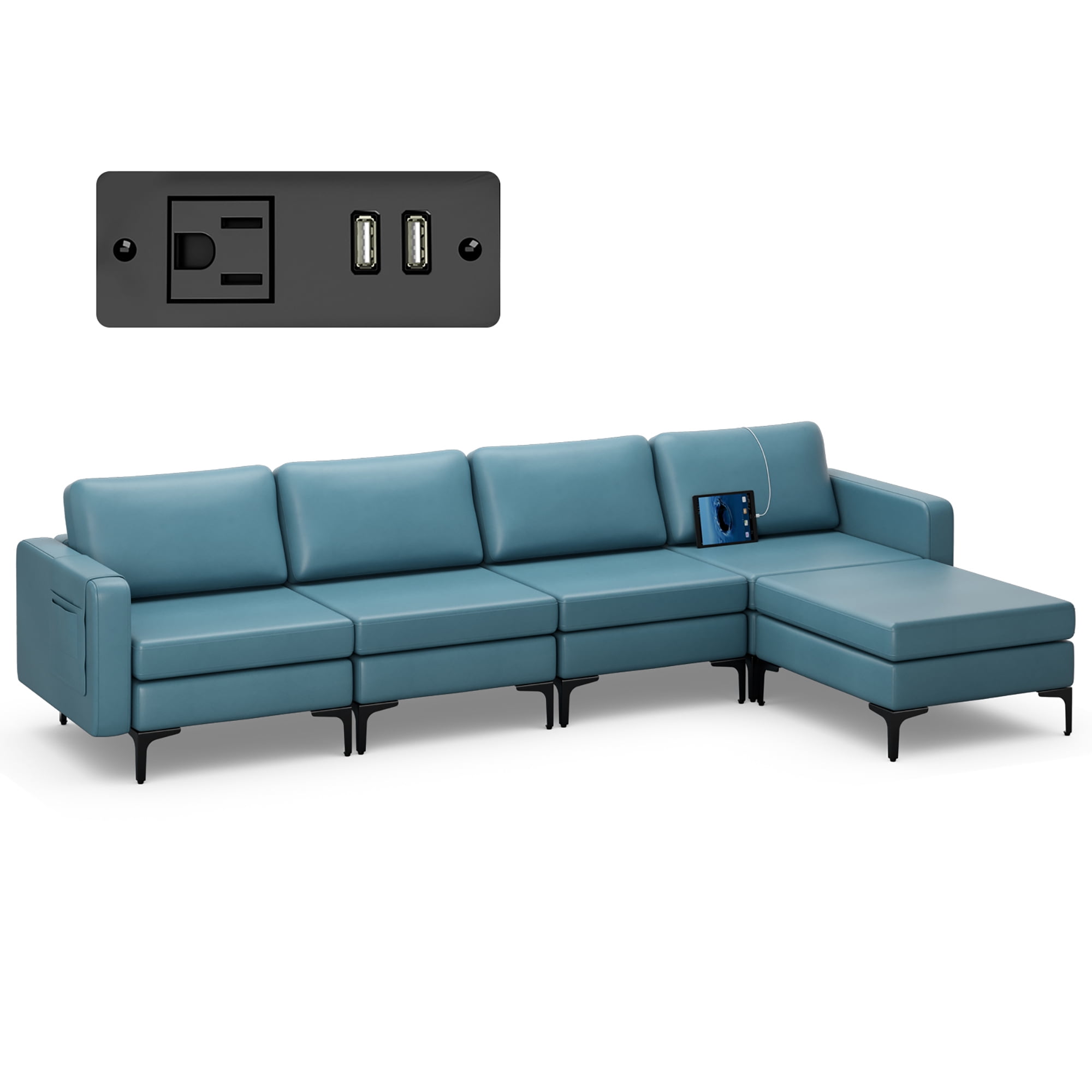 Costway Modular 4 Seat Convertible Sofa w/ Reversible Chaise & 2 USB ...