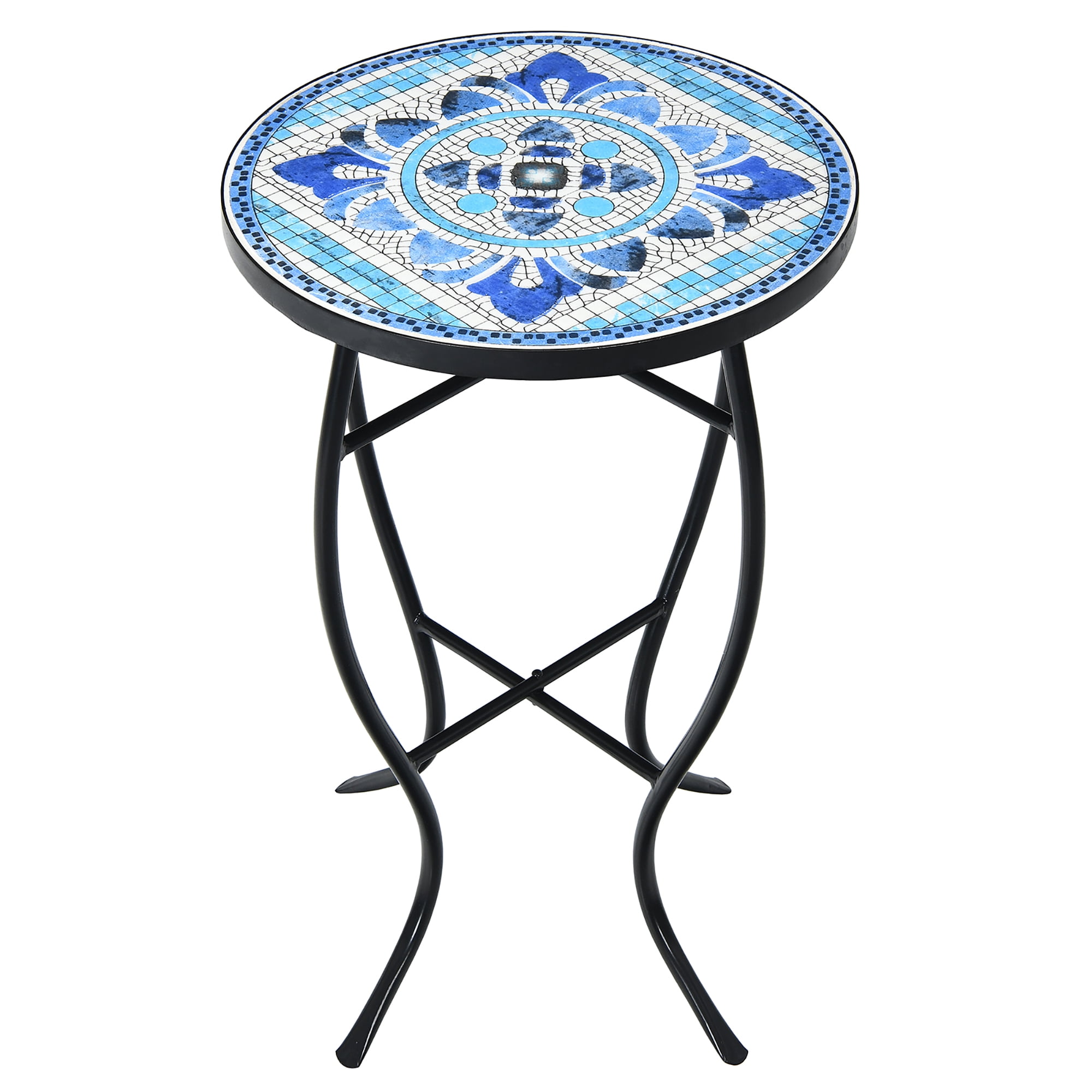Costway Mosaic Side Table Accent Table Round Balcony Bistro End Table ...