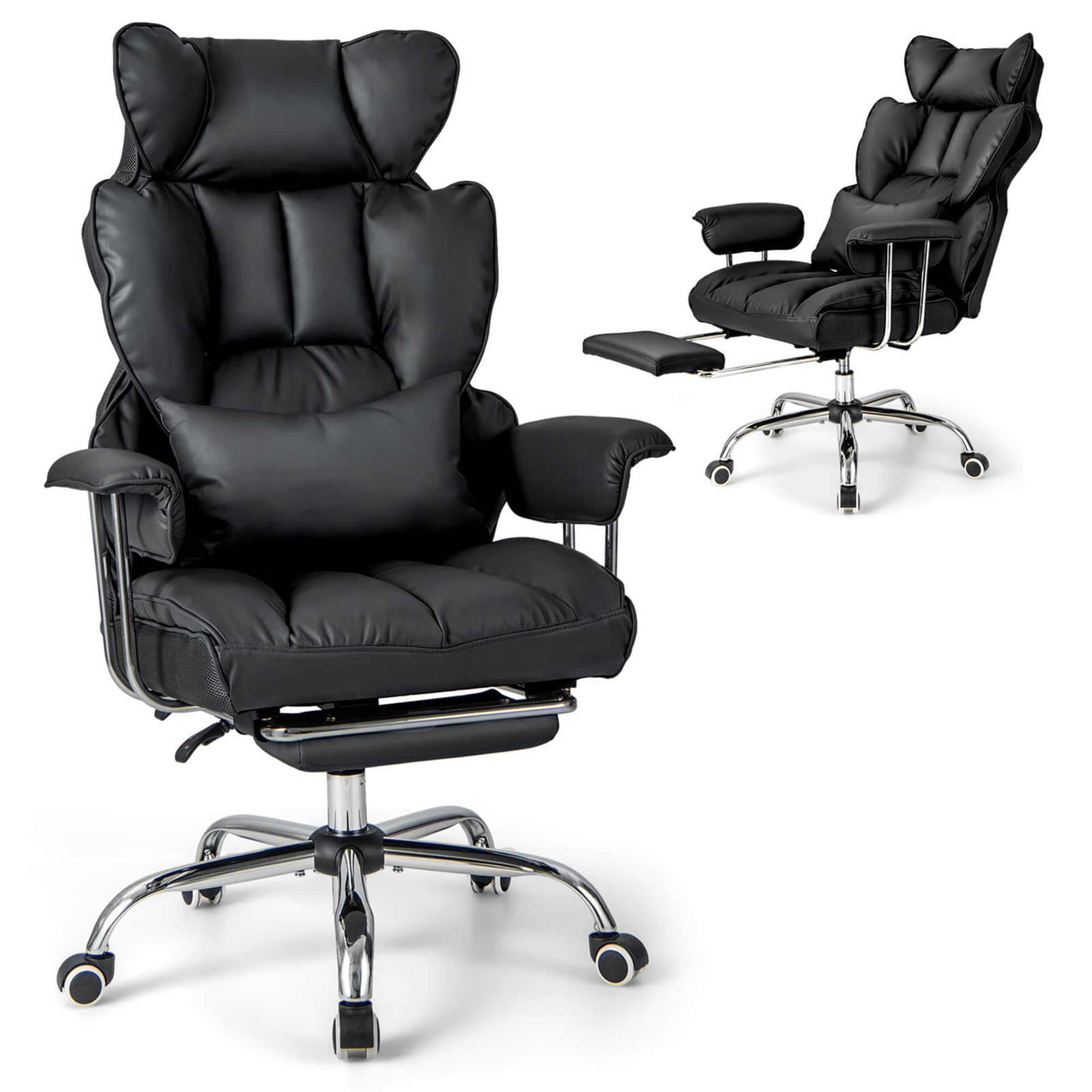 Costway Office Desk Chair Big and Tall Executive Office Chair with Footrest Lumbar Support Black Walmart