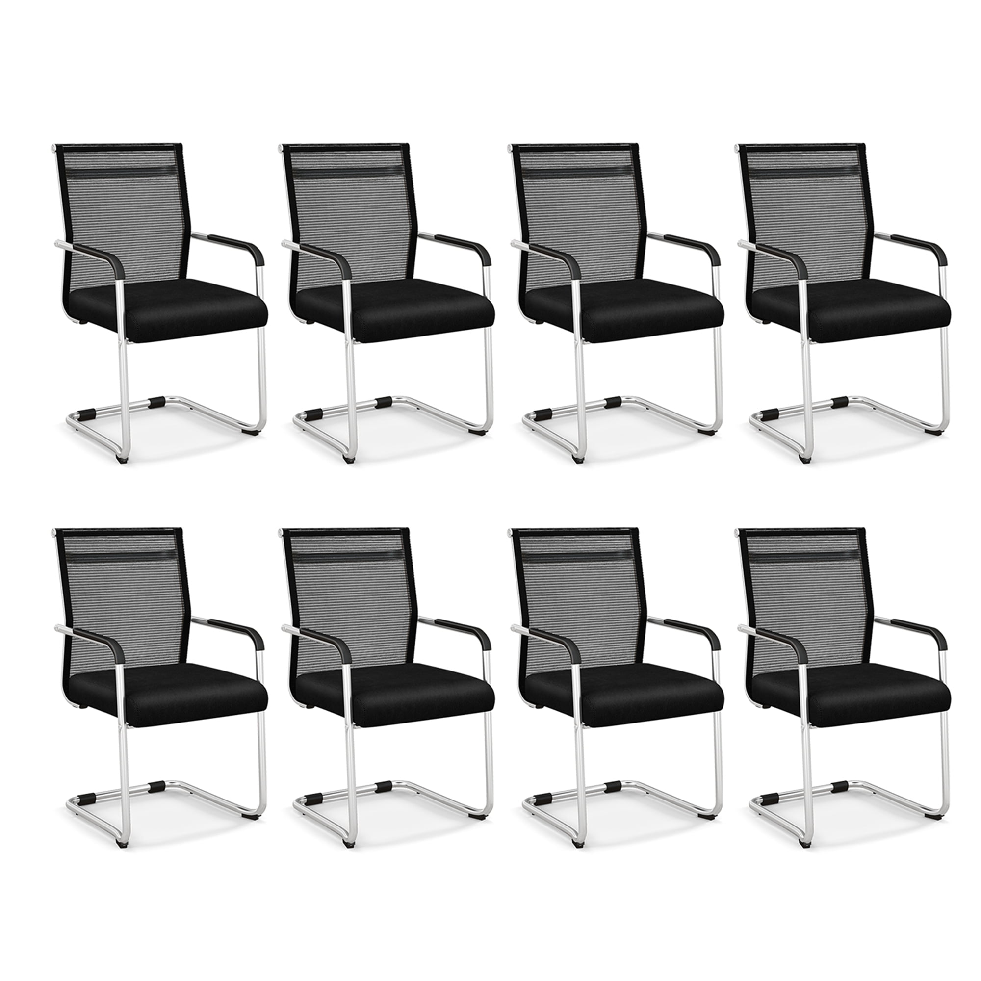 Costway Office Guest Chairs Set of 8 with Metal Sled Base & Armrests ...