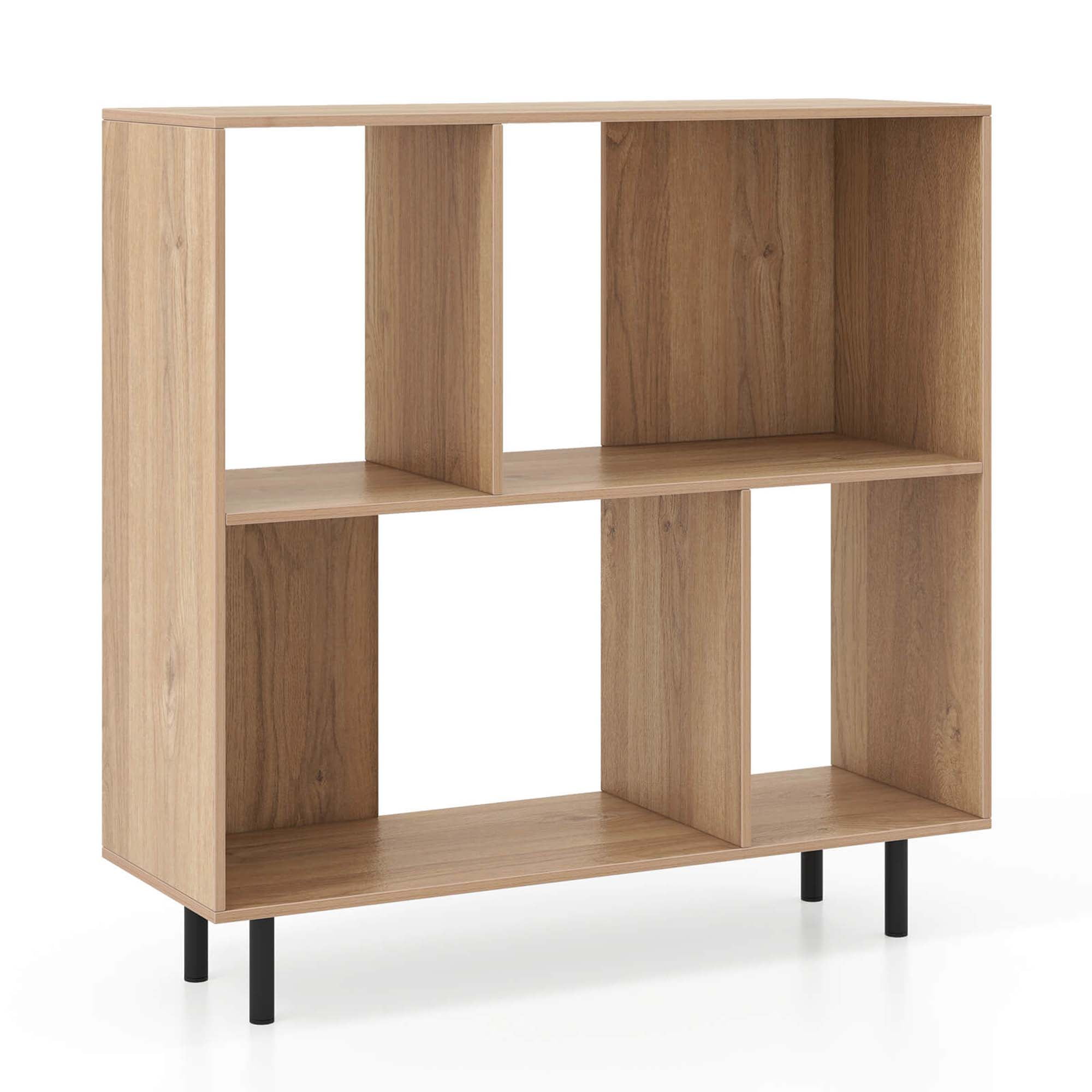 Costway Open Shelf Bookcase Mid Century Modern Cube Bookshelf with 4 ...