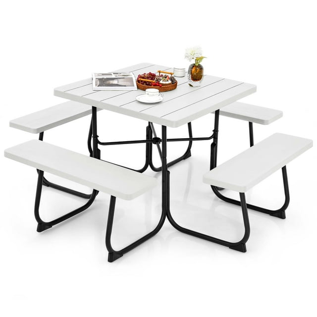 Costway 8-Person Outdoor Picnic Table Set, HDPE Material, 4 Benches ...
