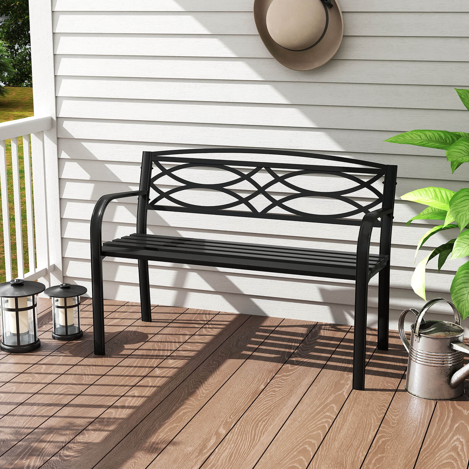 Costway Outdoor Bench 45.5" Patio Garden Bench with Backrest Curved ...