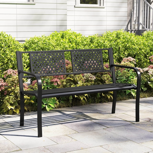 Costway Outdoor Bench 50 Inches Garden Bench with Patterned Backrest ...