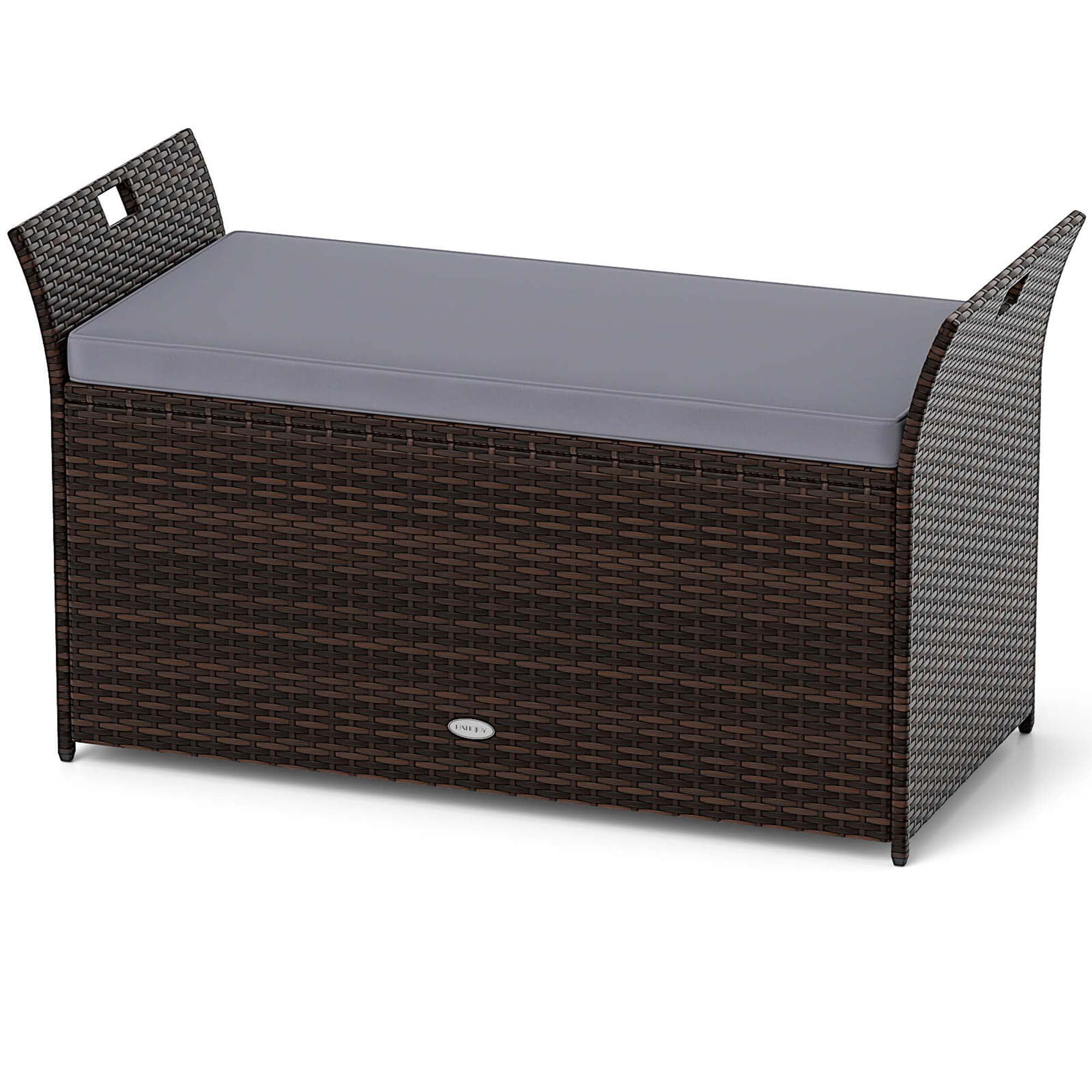 Costway Outdoor Bench with Hand-woven PE Rattan Wicker Cushion & Side ...