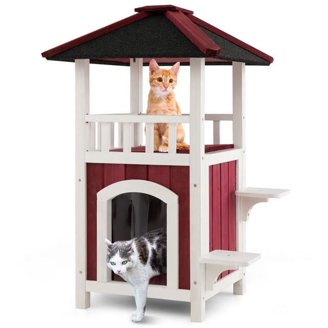 Costway Large Modern Outdoor & Indoor Winter Pet Cat House, 2-Story ...