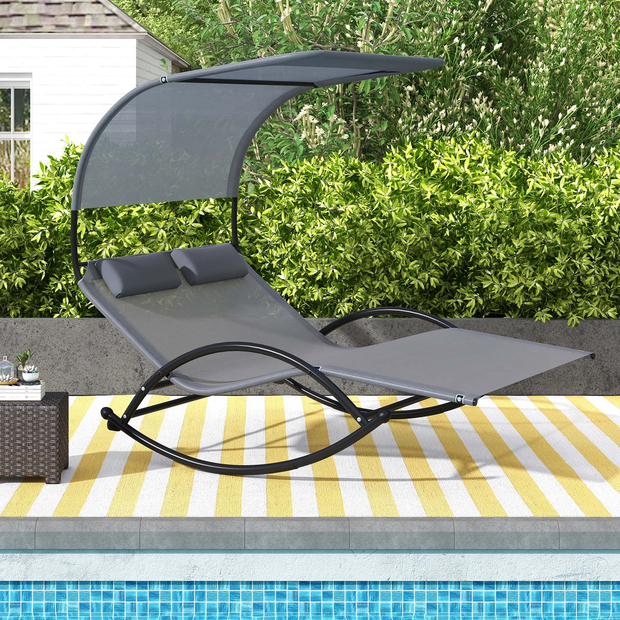 Costway Patio Double Chaise Lounge - Outdoor Backyard 2-Person Rocker ...