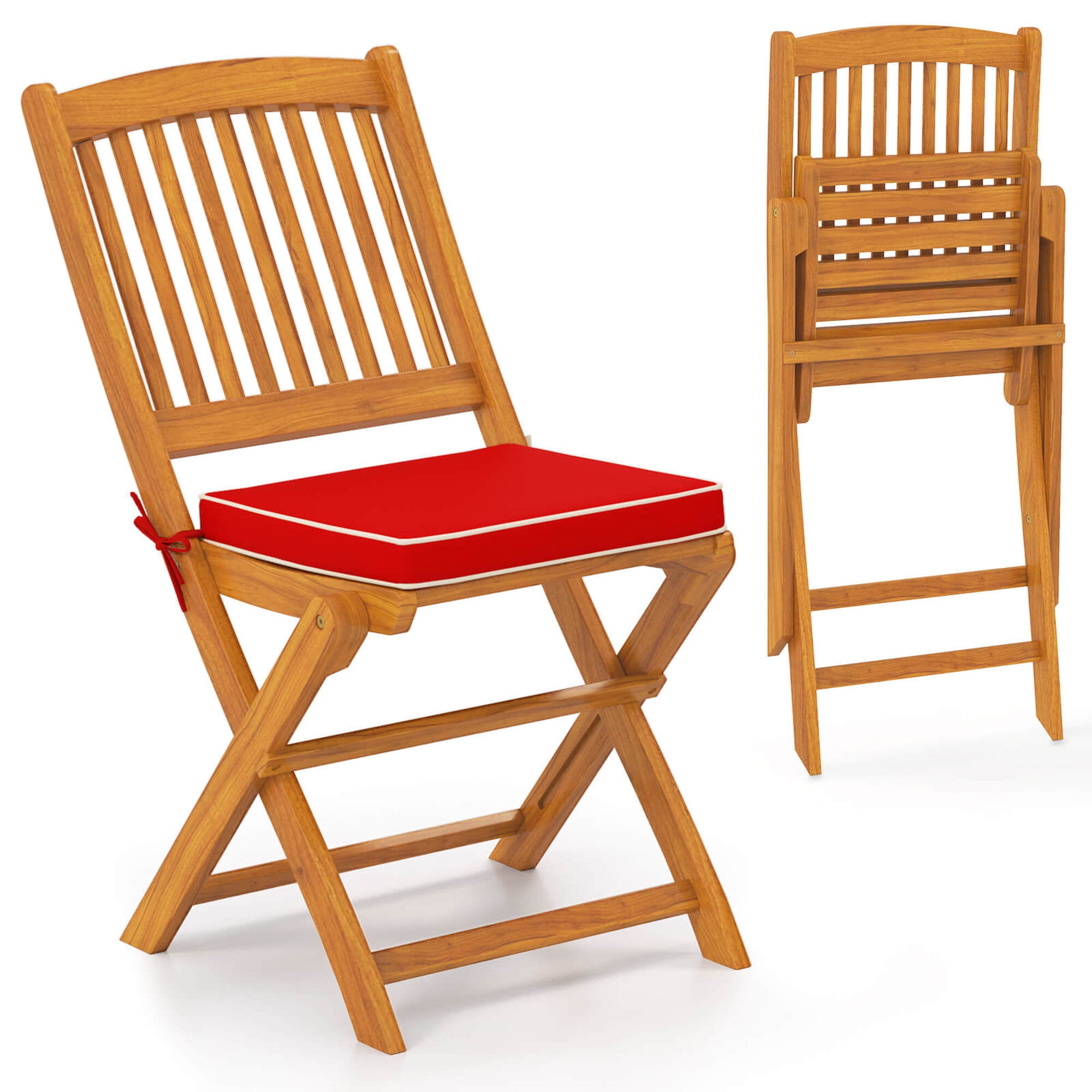 Costway Outdoor Folding Chairs Set of 2 Acacia Wood High-Back Chair ...