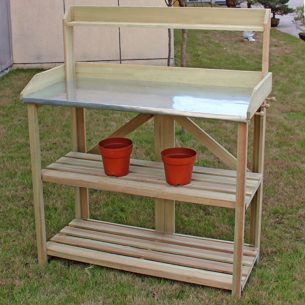 Costway Large Storage Outdoor Garden Wooden Potting Work Bench Station ...