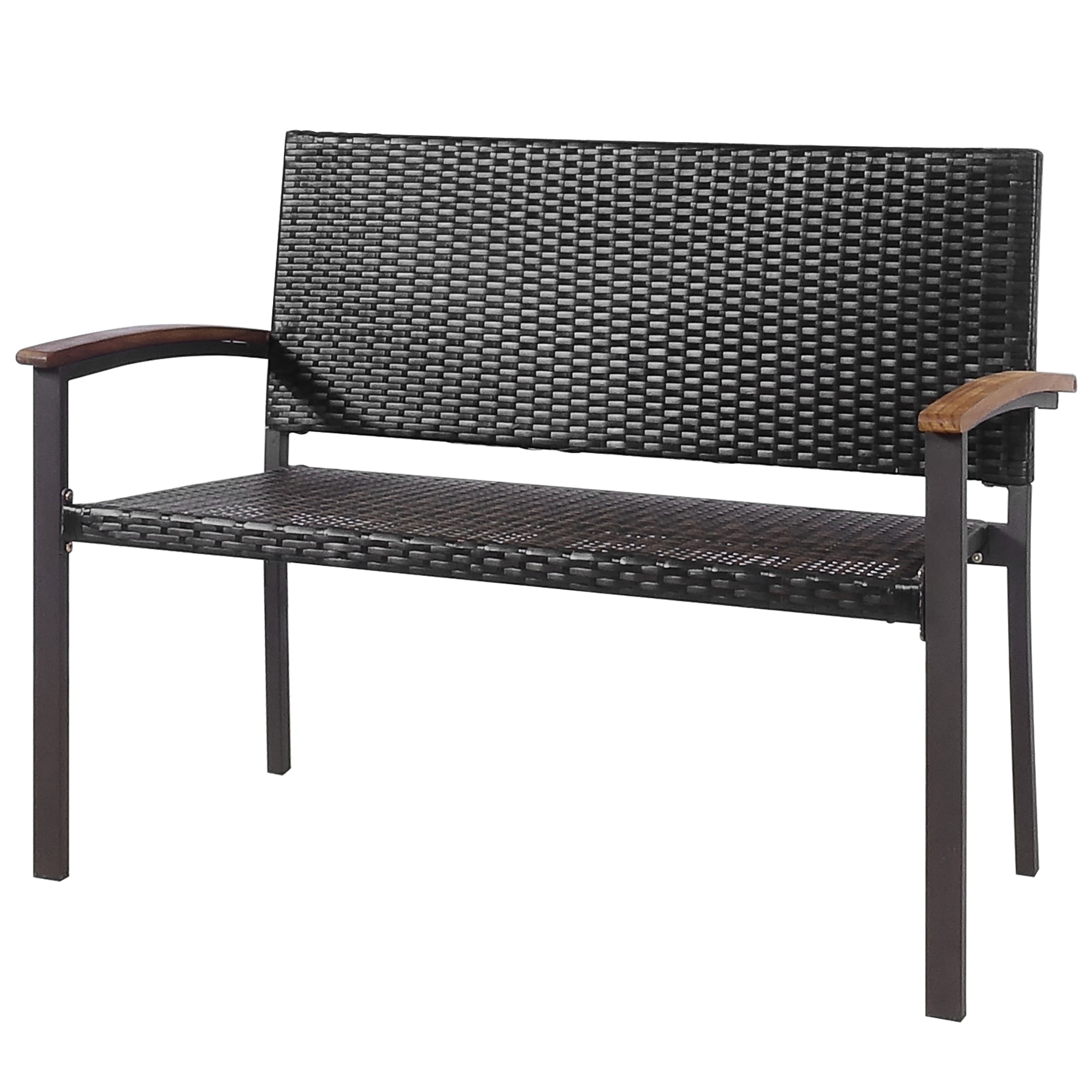 Costway Outdoor Patio Rattan Wicker Loveseat Bench Chair with Armrest ...