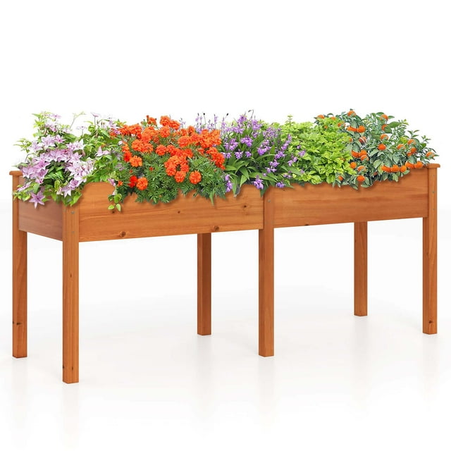 Costway Outdoor Raised Garden Bed with Legs 73x23x30in Wood Planter Box ...