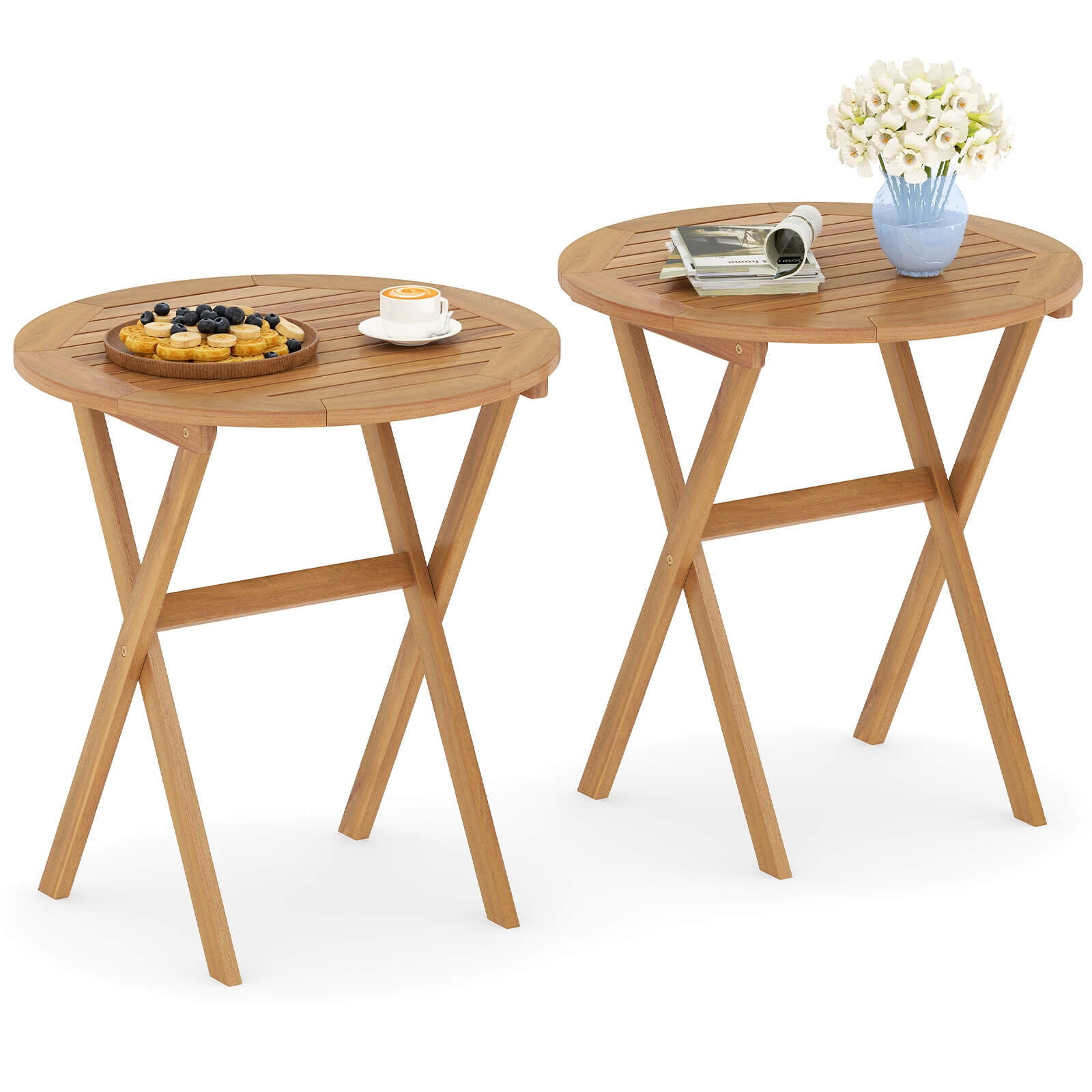 Costway Outdoor Side Table with Slatted Tabletop & X-Shaped Structure ...