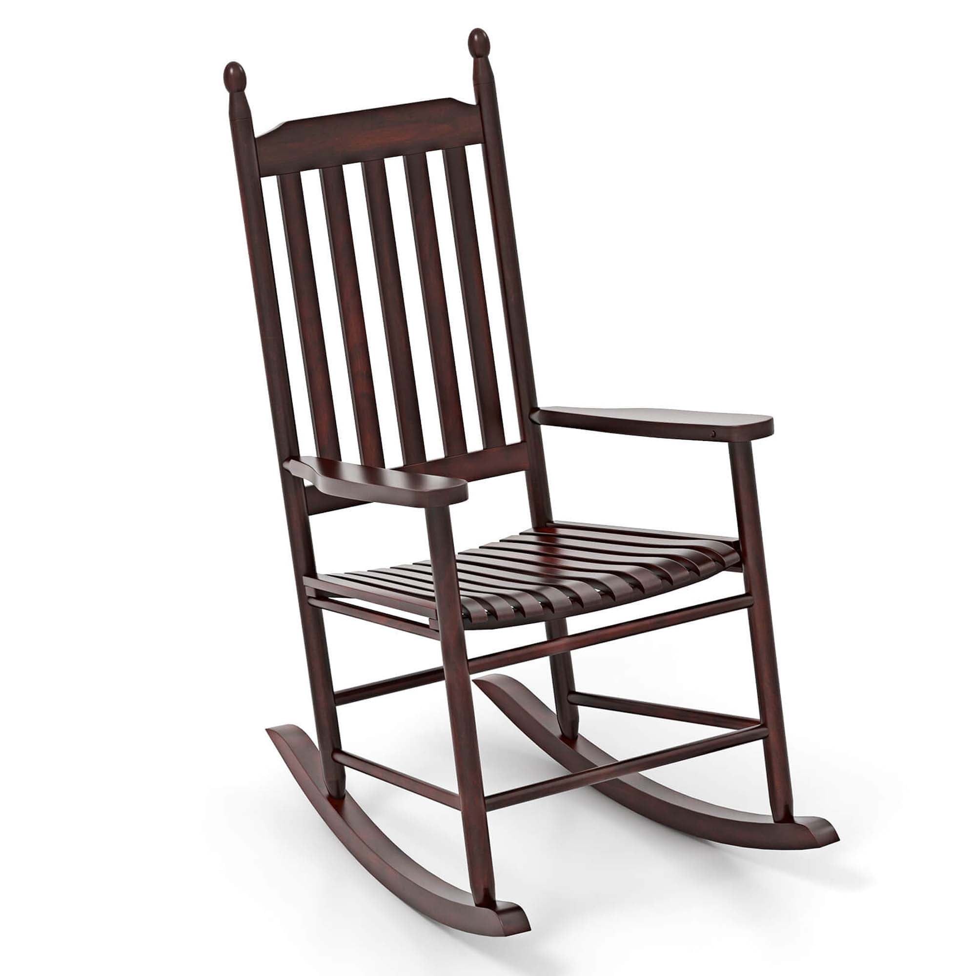 Costway Outdoor Wooden Rocking Chair with Solid Rocking Base Slatted ...